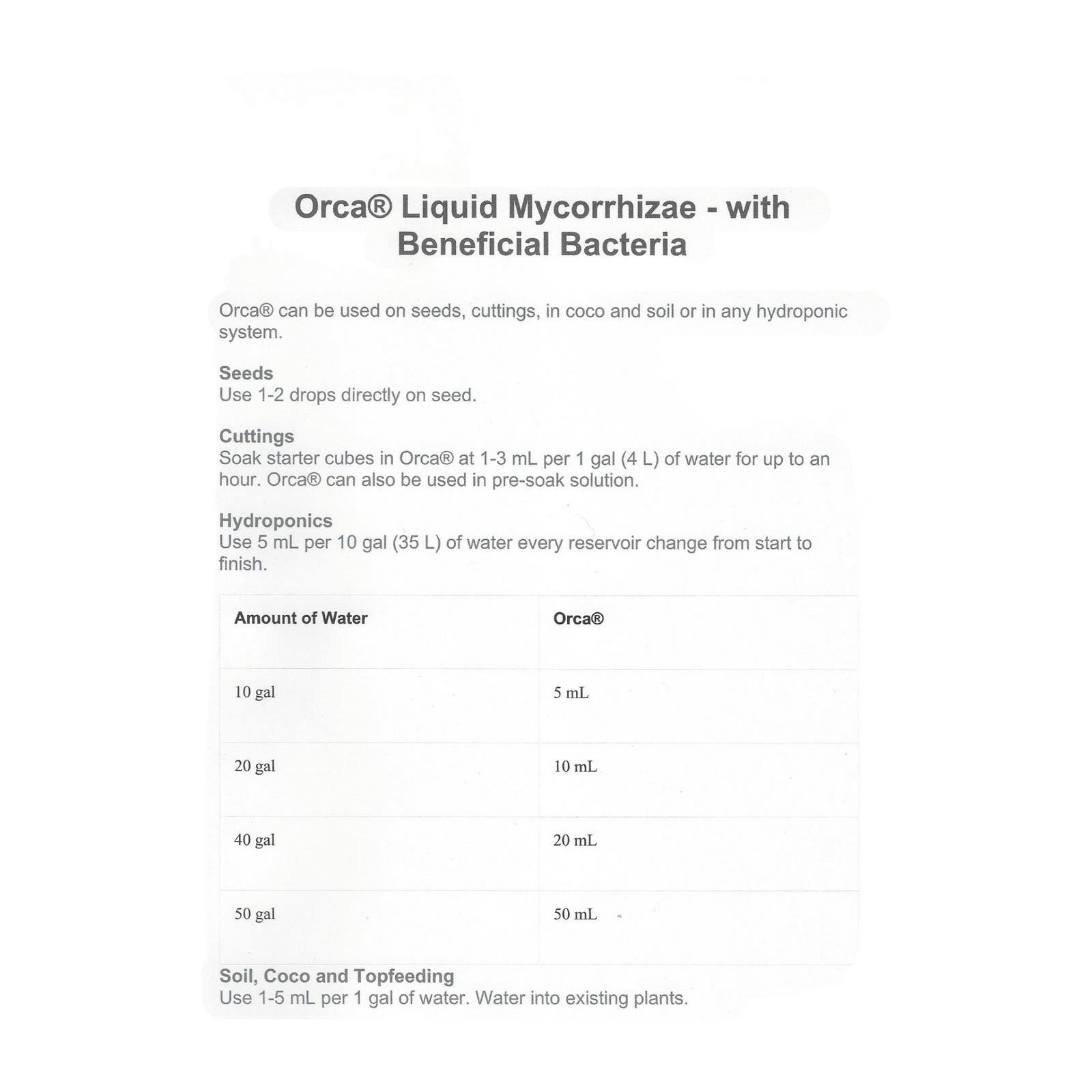 Orca Premium Liquid Mycorrhizae, Plant Revolution Inc.